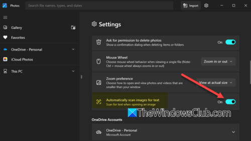 Enable or Disable auto-scan images for text in Photos app