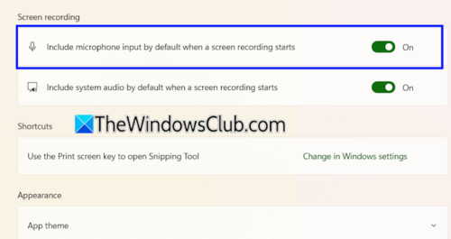Snipping Tool screen recorder No sound problem in Windows 11