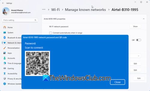 How to display the WiFi QR code in Windows 11