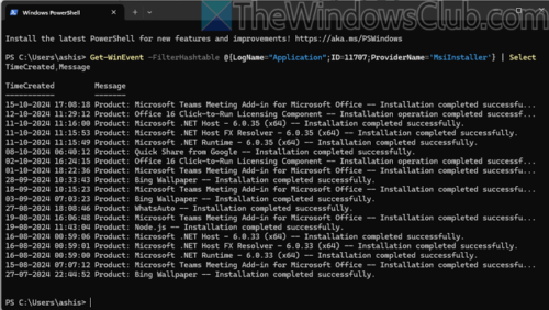 How to check Software Install or Uninstall History in Windows 11