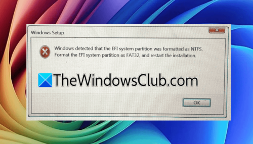 Windows detected that EFI system partition was formatted as NTFS
