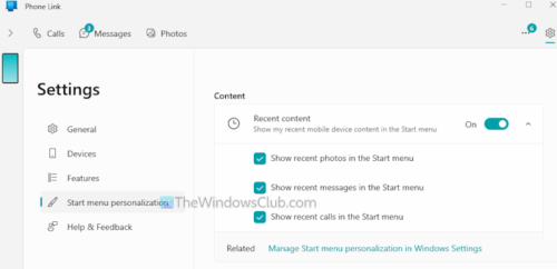 Hide or Show Phone Link Sidebar on Start Menu in Windows 11