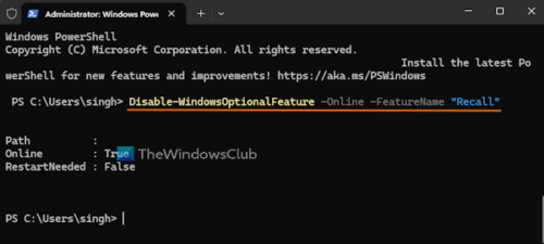 How to uninstall Recall feature in Windows 11