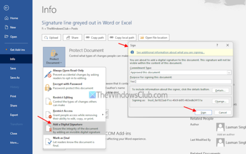 Signature Line greyed out in Word or Excel [Fix]