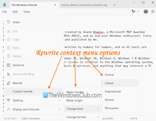 Enable and use Write or Rewrite AI in Notepad on Windows 11