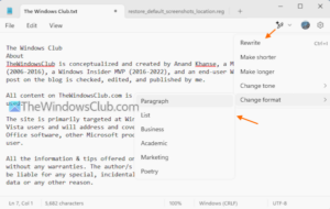Enable and use Write or Rewrite AI in Notepad on Windows 11