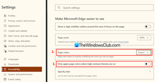 How to use Page colors in Microsoft Edge on Windows 11