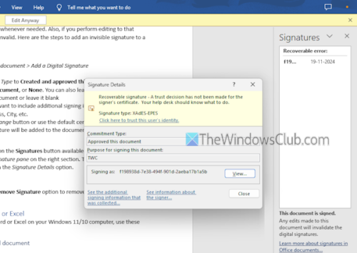 Signature Line greyed out in Word or Excel [Fix]