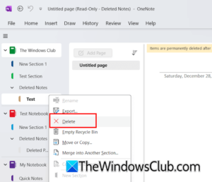 Cannot delete a section in OneNote; Deleted sections reappear