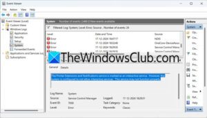 Printer Extensions and Notifications service is marked as an ...