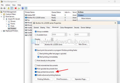 Enable Keep printed documents in Print queue on Windows 11