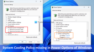 System Cooling Policy missing in Power Options of Windows 11