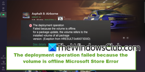 Deployment operation failed because volume is offline Microsoft Store