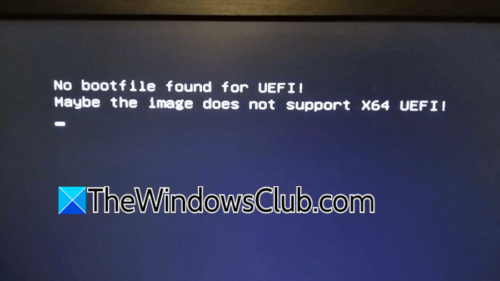 No bootfile found for UEFI, Maybe image does not support x64 UEFI