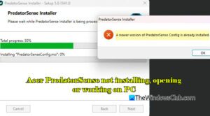Acer PredatorSense not installing, opening or working on PC