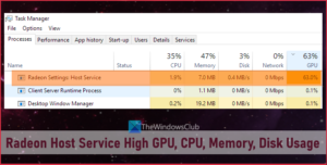 Radeon Host Service High GPU, CPU, Memory, Disk Usage