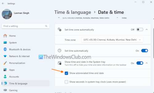 Show Full or Abbreviated Date and Time in system tray of Windows 11