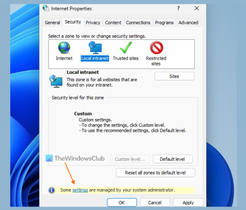 For your security, some settings are managed by system administrator
