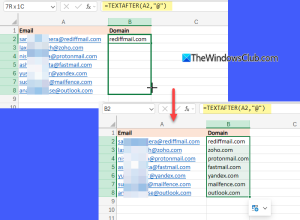 How to get domain from email address in Excel