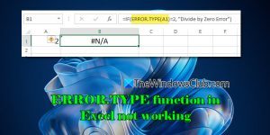 ERROR.TYPE function in Excel not working
