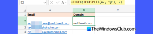 How to get domain from email address in Excel