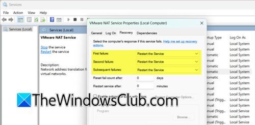 VMware NAT Service service terminated unexpectedly, Event ID 7031