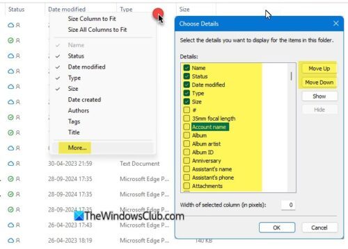 Remove or Add Columns to Folders in Explorer in Windows 11