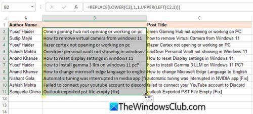 How to capitalize first letter of a text string in Excel