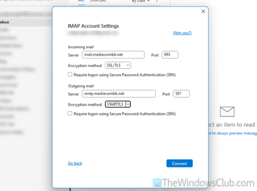 Best settings for Mediacom email setup in Outlook