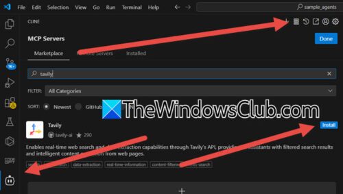 How to install Tavily MCP server in VS Code on Windows 11