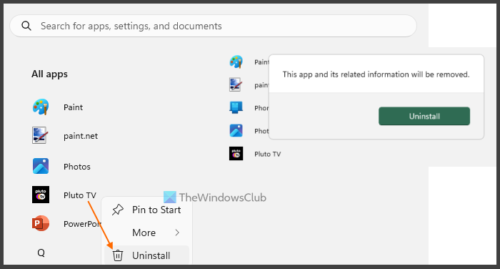 How to remove Pluto TV from Windows PC