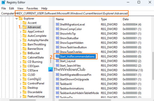 Turn off Show recommendations for tips, shortcuts, apps in Windows 11