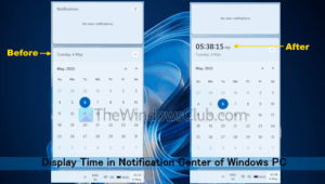 How to display Time in Notification Center of Windows 11