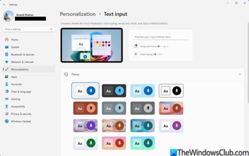 Change Touch Keyboard, Emoji Panel, Voice Typing Theme in Windows 11