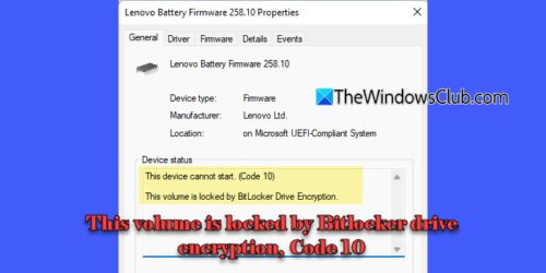 This volume is locked by Bitlocker drive encryption, Code 10