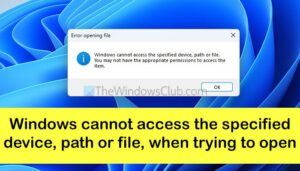 Windows cannot access specified device, path or file: Printer error