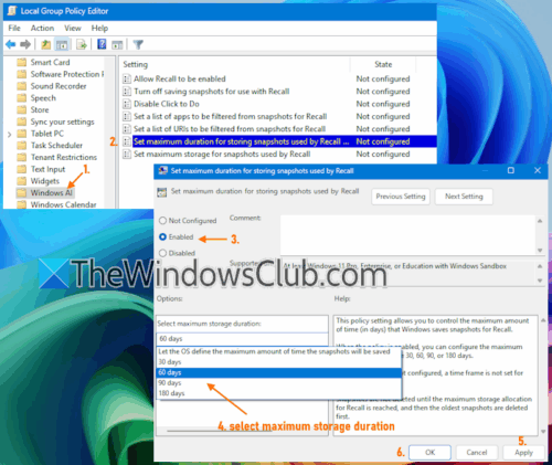 Change Maximum Storage Duration for Recall Snapshots in Windows 11