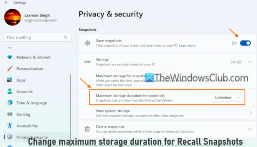 Enable, Disable or Delete Recall Snapshots in Windows 11
