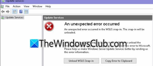 An unexpected error occurred in the WSUS Snap-in