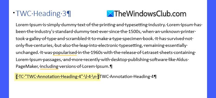 Create Table of Contents with or without page numbers in Word