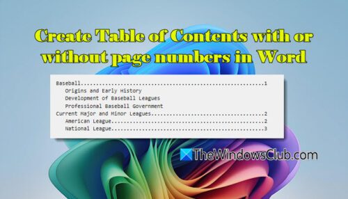 Create Table of Contents with or without page numbers in Word