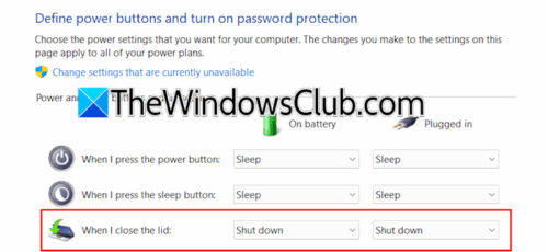 Laptop not shutting down when closing the lid