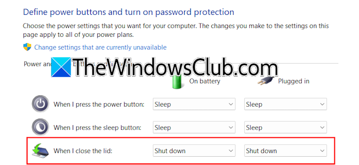 Laptop not shutting down when closing the lid