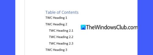 Create Table of Contents with or without page numbers in Word