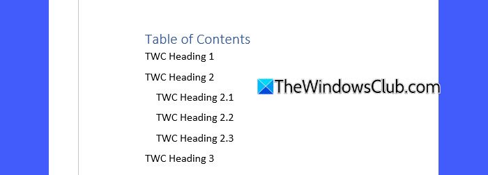 Create Table of Contents with or without page numbers in Word