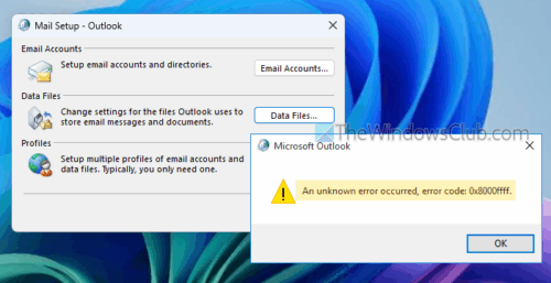 Unknown error 0x8000ffff in Outlook