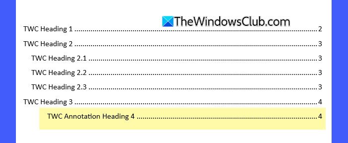 Create Table of Contents with or without page numbers in Word