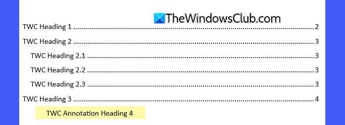 Create Table of Contents with or without page numbers in Word