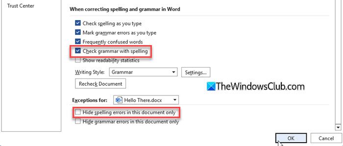 Change colors of spelling and grammar underlines in Word