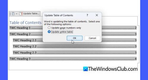 Create Table of Contents with or without page numbers in Word